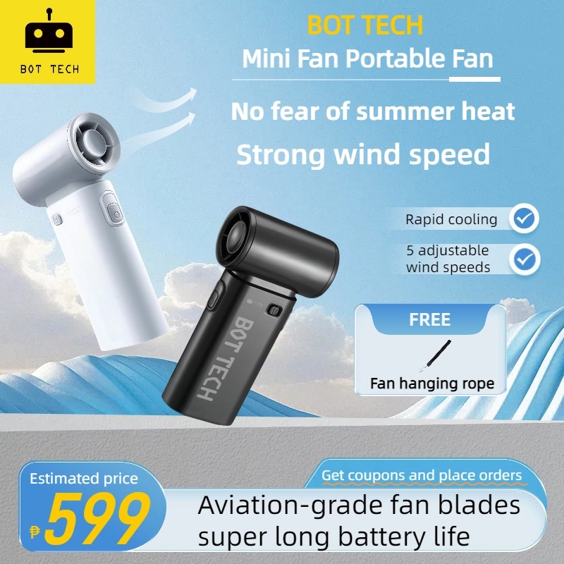 BOT TECH Handheld Fan BT-T700 Mini Turbo Rechargeable Jet Strong Wind 5 ...