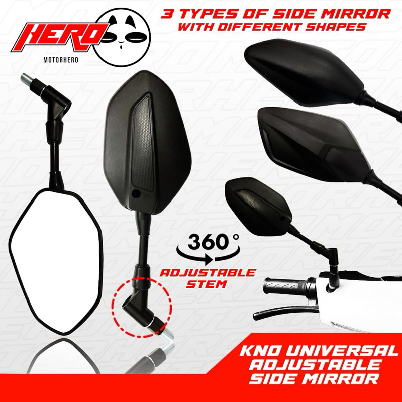 KNO Side Mirror All-around Chrome Stem Fully Adjustable 360° Rotation Universal | Shopee Philippines