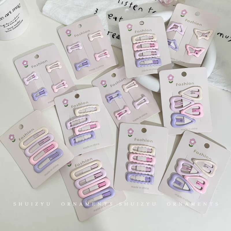 Cute pink and purple bb clips new style one clip side clip bang hair ...