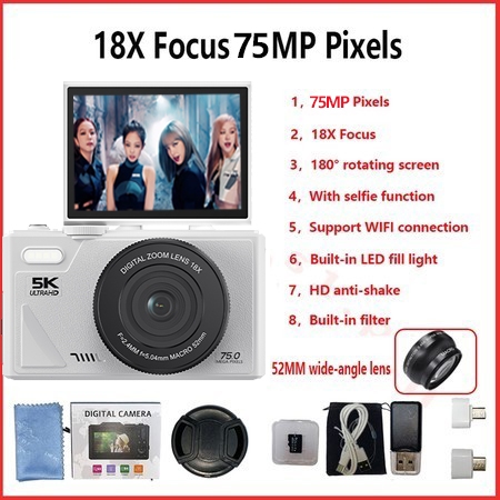 TEEKA 64GB 18X 75MP / 64MP Digital Camera 5K Vlogging With selfie ...