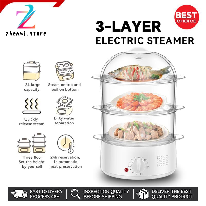 Electric Steamer 3-layer Large Capacity Siu-mai Steamer Multifunctional ...