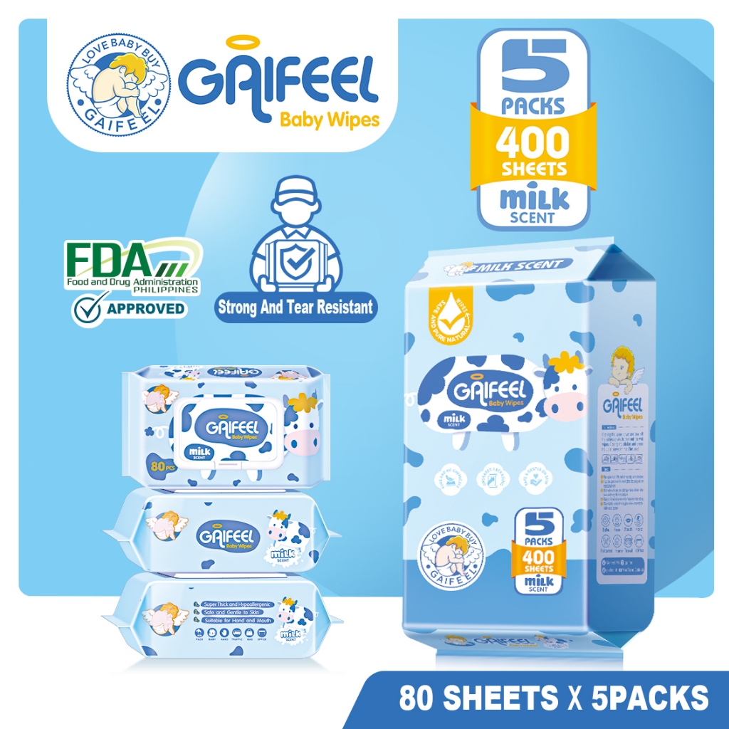 GAIFEEL Baby Wipes Milk Scent 400 Sheets 5 pack Newborn Wet Wipes for ...