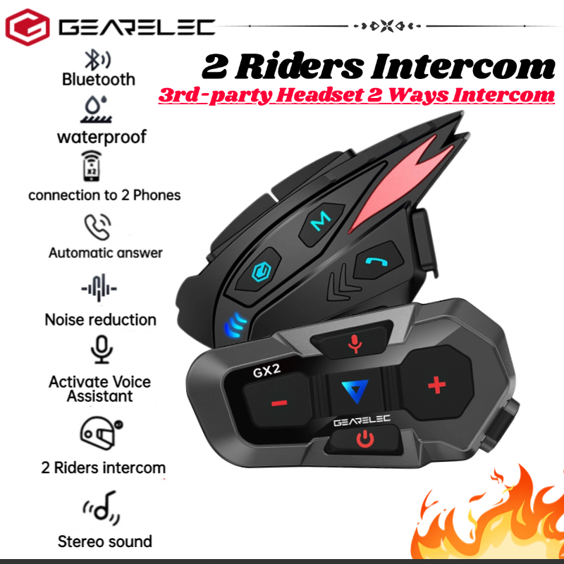 GEARELEC 2 Riders Motorcycle Helmet Intercom Headset Support Connect To ...