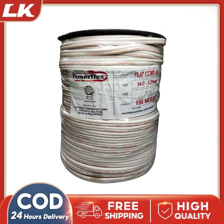 Powerflex Electrical Flat Cord Wire 16/2 18/2 22/2 White/Black Wire ...