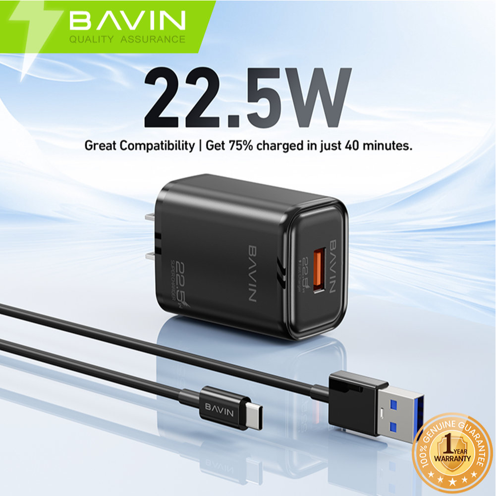 BAVIN PC2029 22.5W Portable Fast Charging Adapter w/ Universal Cable for Micro/iPh/Type-C ...