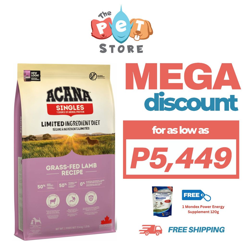 Acana Grass Fed Lamb 17kg (FREE 1 Mondex Energy Supplement 120g ...