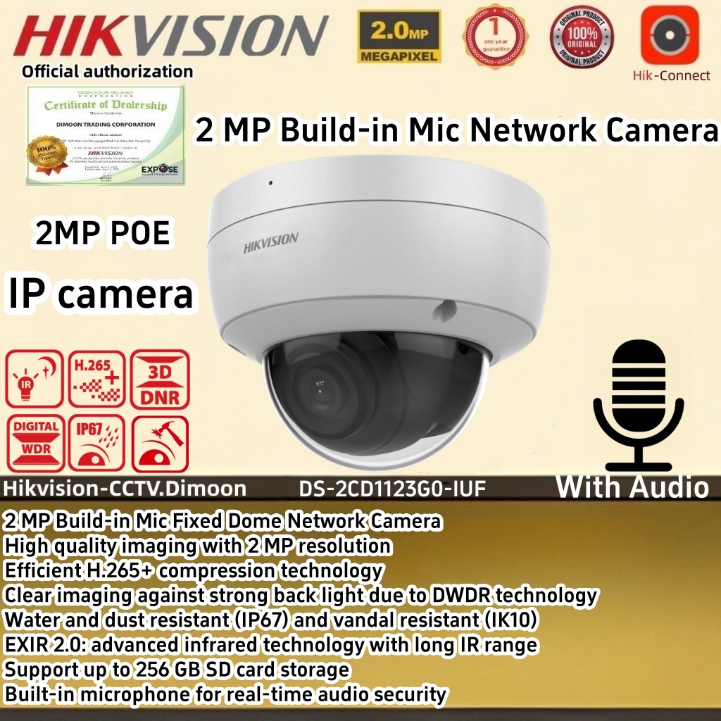 Hikvision 2MP Build-in Mic Fixed Dome Network Camera IP67 IK10 ...