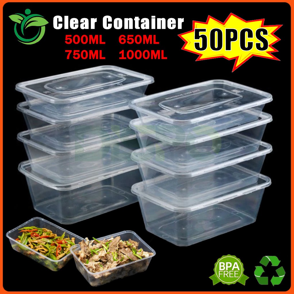 50PCS Rectangle Microwavable Food Container Disposable Plastic Tub ...