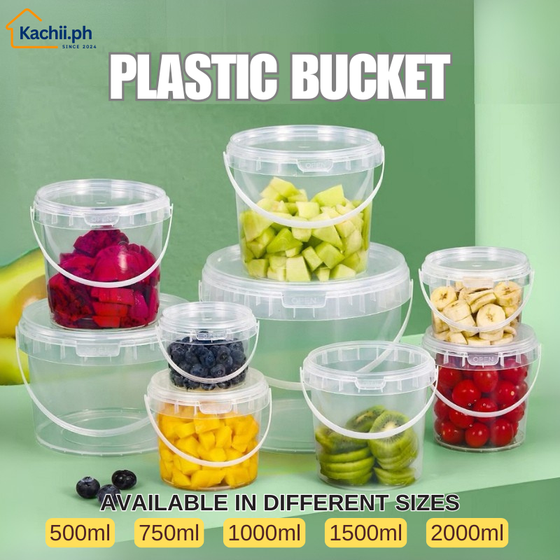 500ML-1000ML Clear Plastic Food Bucket with Lid & Handle Multipurpose ...