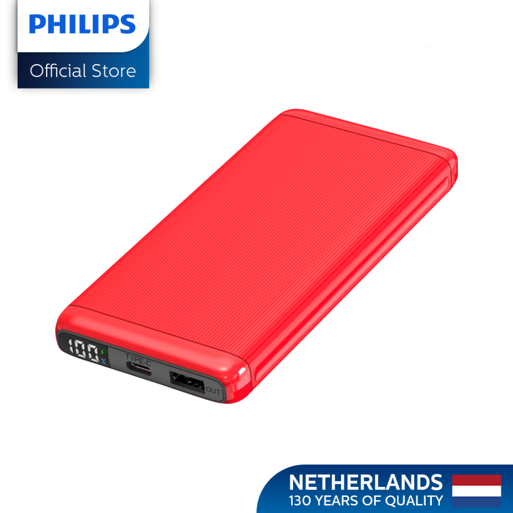 Philips Red 10000mAh 22.5 Watts USB-C Slim and Powerful Fast Charging ...