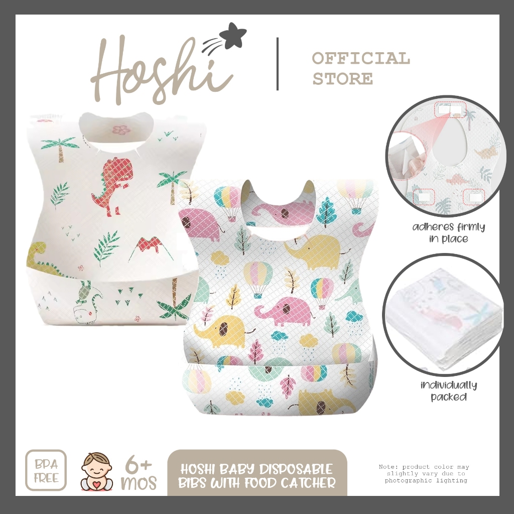 Hoshi Baby Disposable Feeding Bib with Food Catcher, Travel Feeding Bib ...