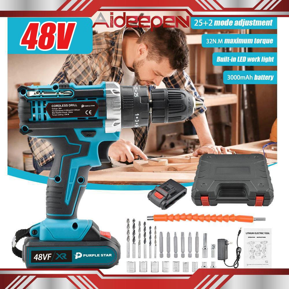 Electric hammer Drill Heavy Duty Cordless drill driver 48V Rechareable ...