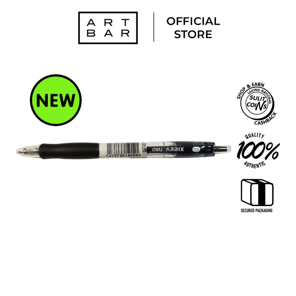 Deli Arris Retractable Gel Pen Eg08-bk Black 0.5mm - Art Bar | Shopee ...