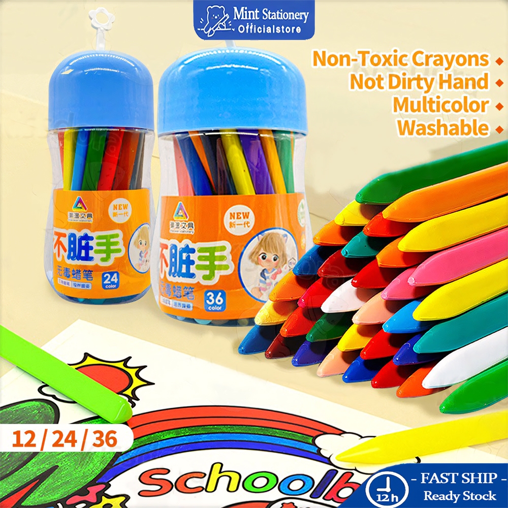 12/24/36 Colors Plastic Crayons Non-Toxic Not Dirty Coloring Set Hand ...