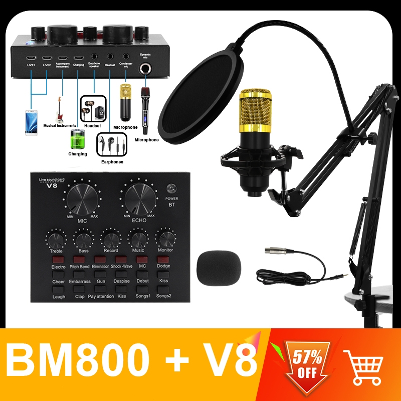 Popcorn BM800 With V8 Soundcard Condenser Microphone | Shopee Philippines