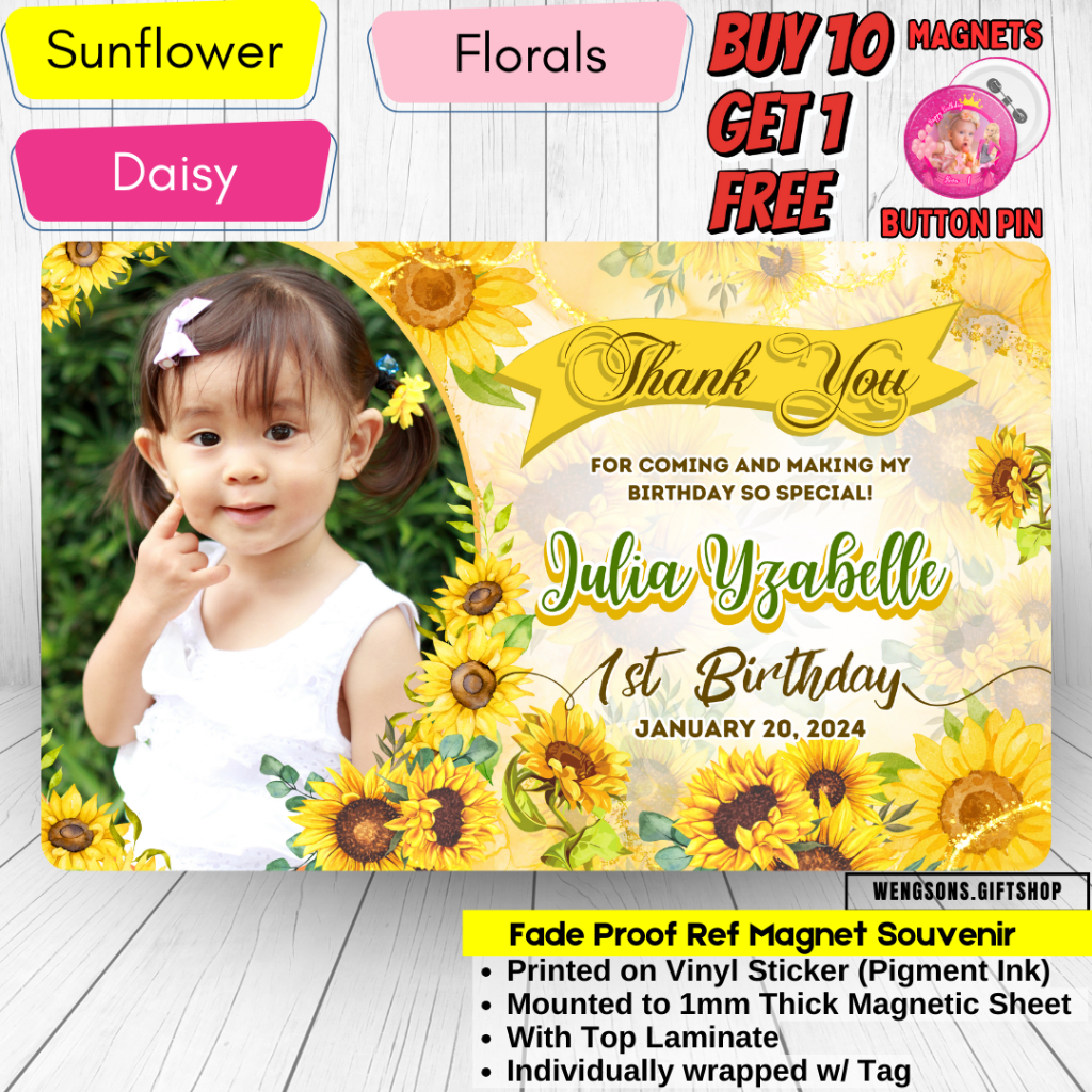 Sunflower Florals Ref Magnet Souvenir ATM Size for Birthday ...
