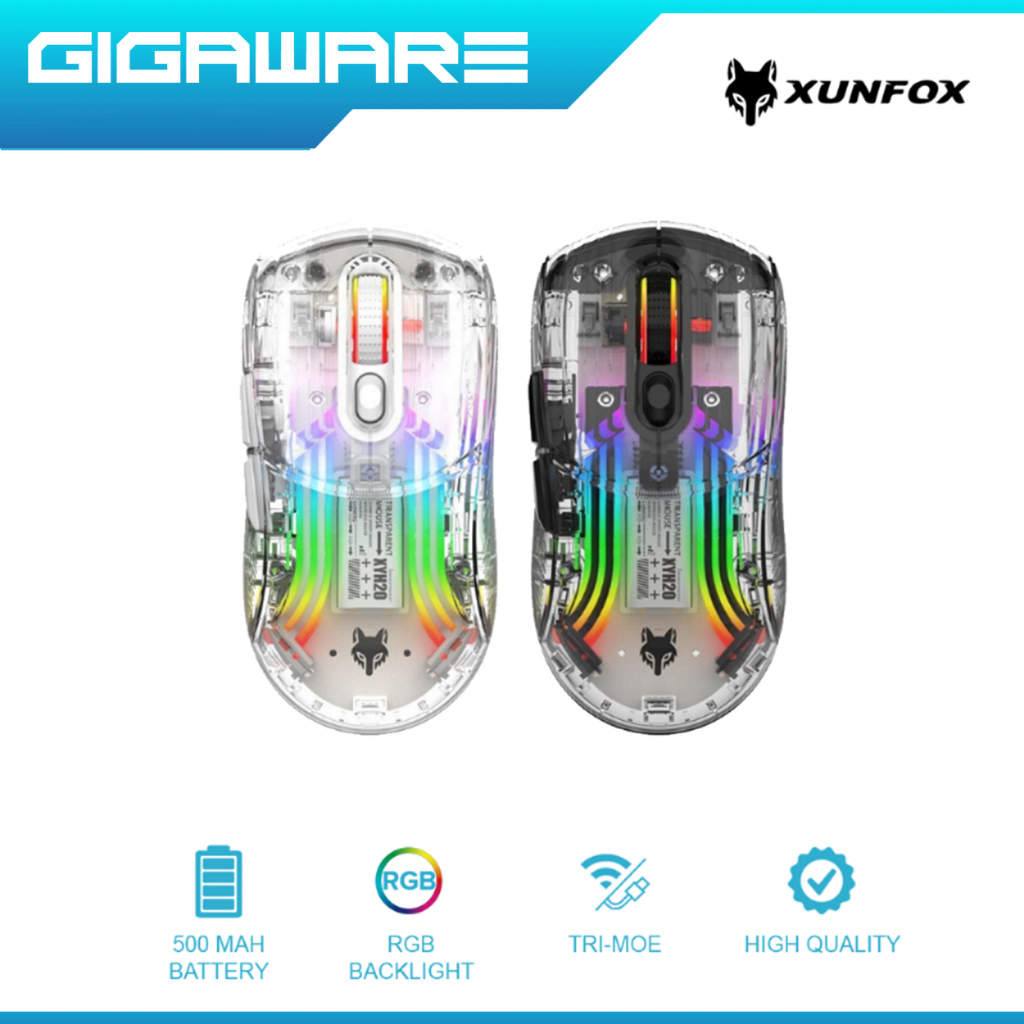 Gigaware Xunfox XYH20 Transparent Mouse RGB Wireless Wired Bluetooth 2 ...