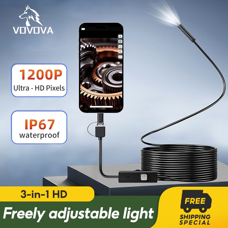 VOVOVA 3 in 1 USB Endoscope Camera HD Waterproof for Android Type C ...