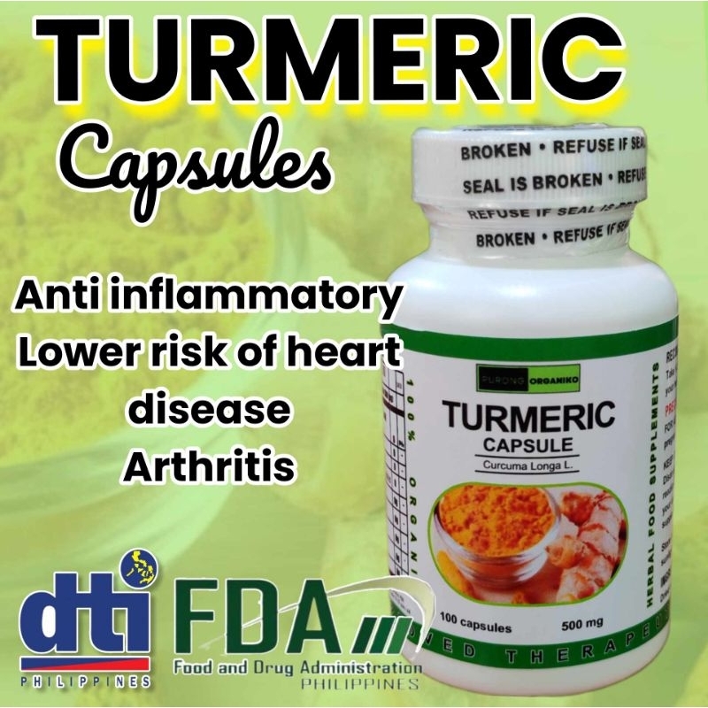 PURE TURMERIC CAPSULES (100 capsules 500 mg) ALL NATURALS / NO ...