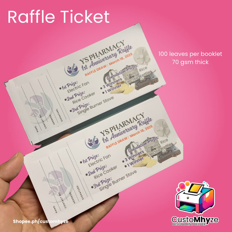 raffle ticket/parking ticket minimalist customized 100’s | Shopee ...