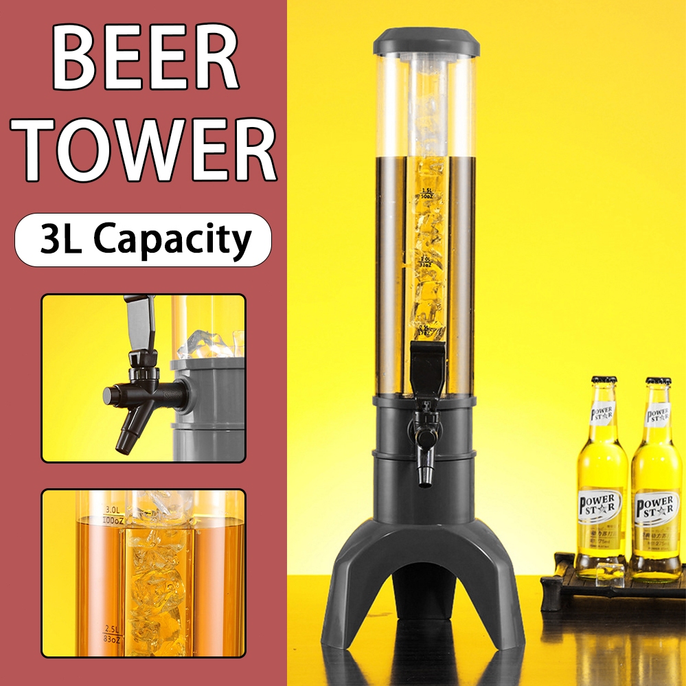 3L Beer Tower Beverage Dispenser With Ice Cubes Three-legged Juice ...