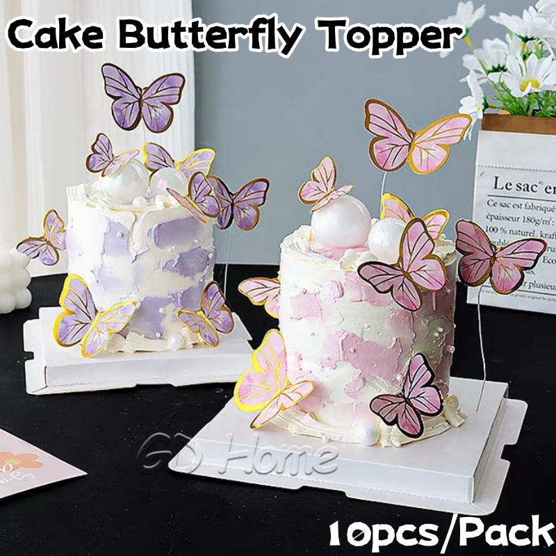 10Pcs Butterfly Birthday Cake Insert Decor/Simulation Butterflies ...