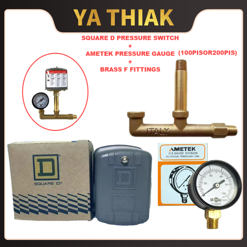 SQUARE D Pressure Switch + Brass F Fittings + Pressure Gauge (100psi ...