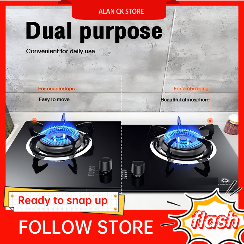 Two-head gas stove home embedded double-burner gas stove big fire ...