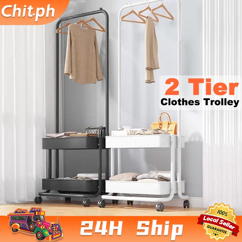 CHIT 2 Tiers Clothes Hanger Rack Space Saving Clothes Wardrobe Trolley ...