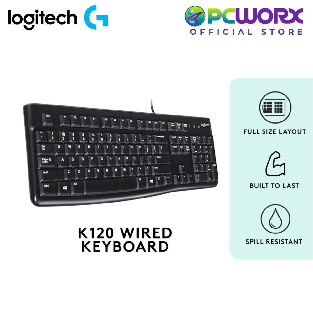 Logitech K120 Wired Keyboard, Full-Size, Spill Resistant, Curved Space ...