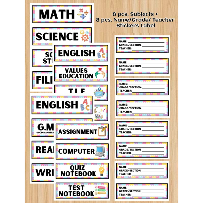 Colorful 8 Subjects + 8 Name/Grade/Teacher Stickers Label | Shopee ...