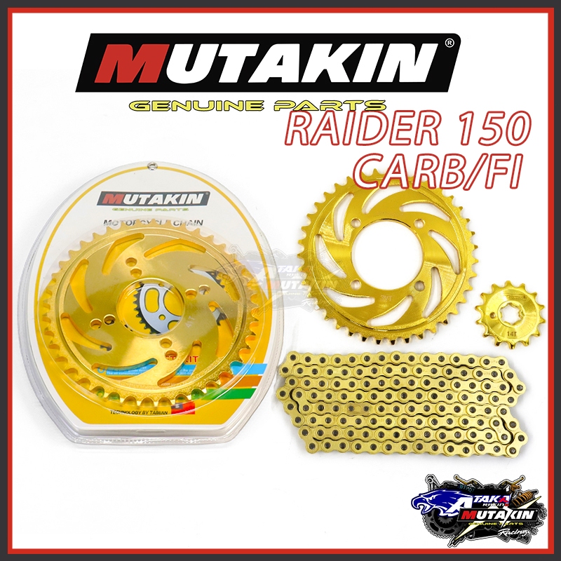 MUTAKIN Sprocket Gold Chain Set RAIDER 150 CARB/FI (428H-14T-38T/39T ...