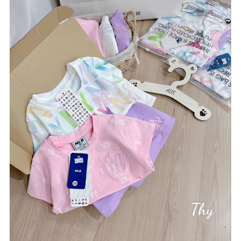 Tshirt Short Set Girls Kidswear NY MLB Pink Purple Party Terno | Shopee ...