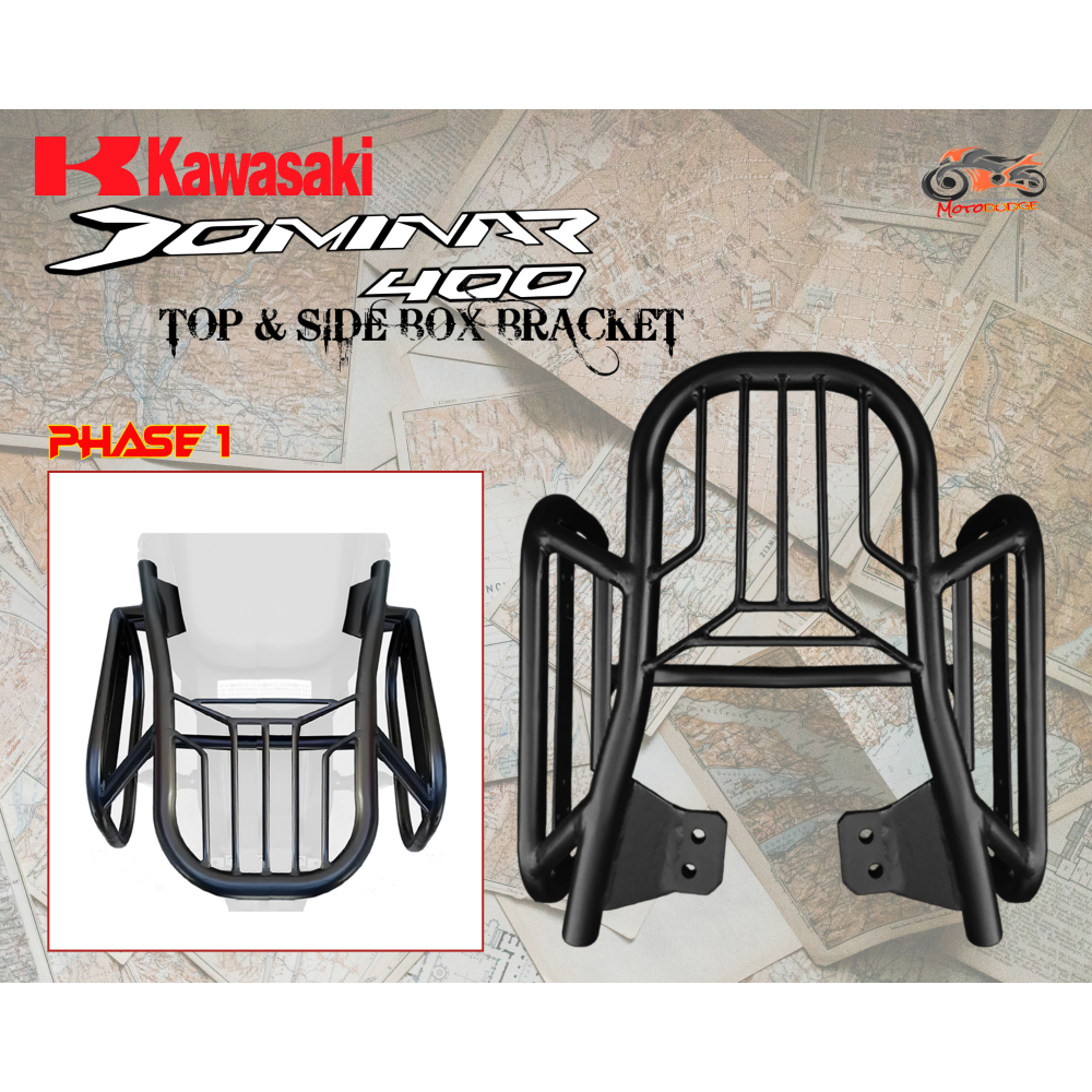 KAWASAKI DOMINAR 400 - HEAVY DUTY TOP & SIDE BOX BRACKET ( POWDER COAT ...