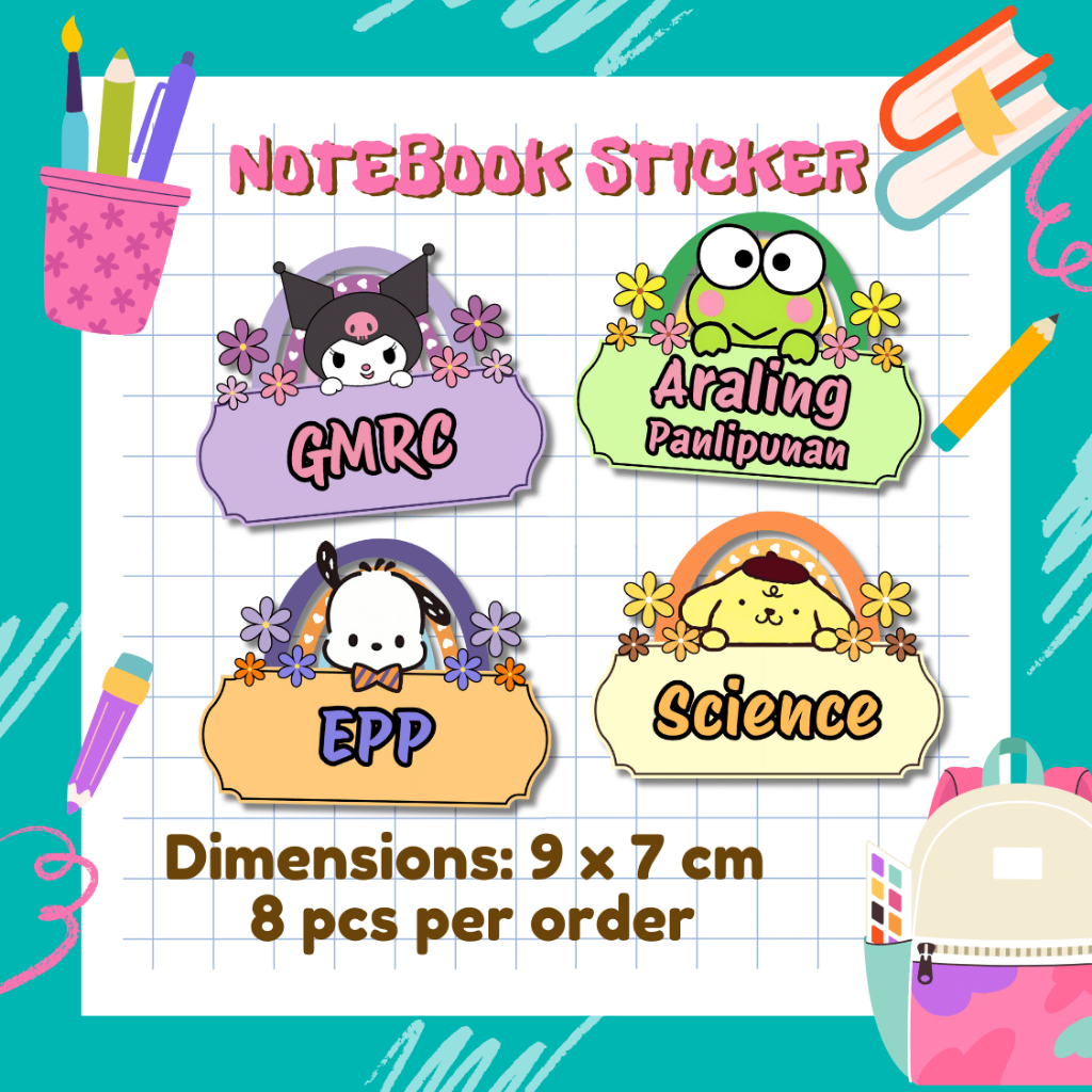 Personalized Subject/ Name Notebook Sticker - 8 pcs and 14 pcs - Sanrio ...