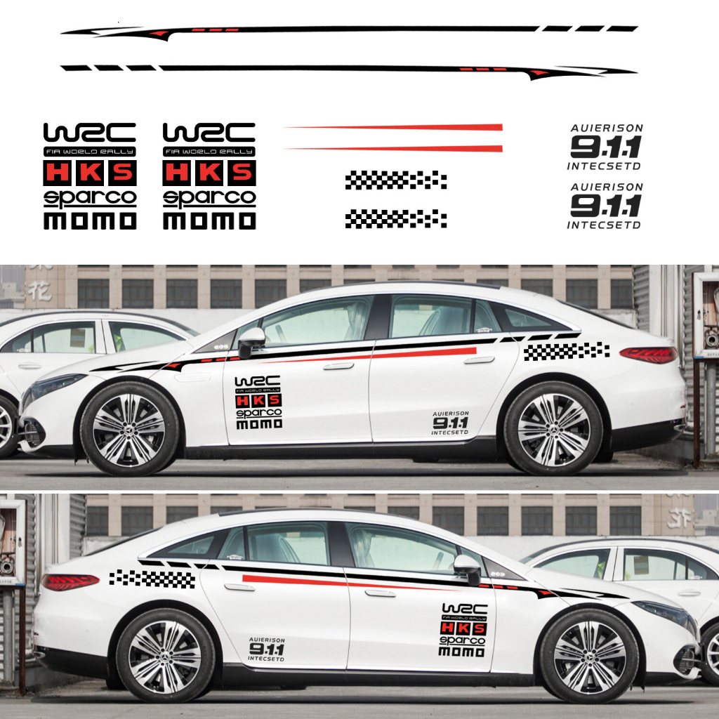 2Pcs Car Body Side Door Stickers Universal Vinyl DIY Modified Sports ...