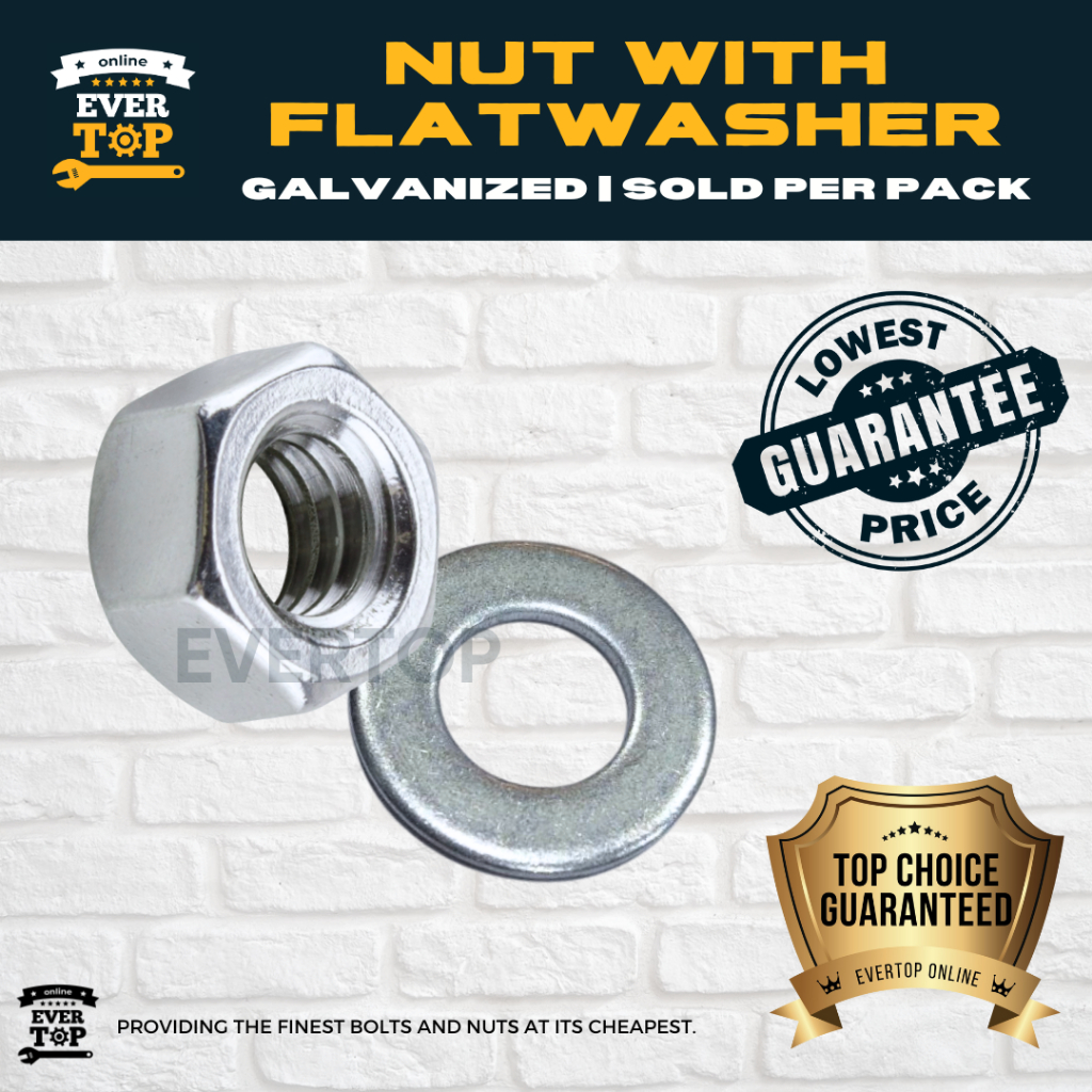 GI Galvanized Hex Nut with Flat Washer Same Diameter Sold per Set ...