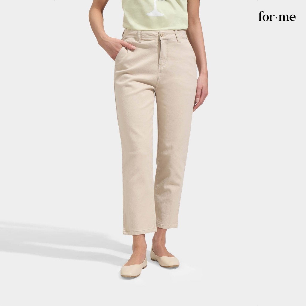 ForMe Tapered Trousers For Women (Beige/Black) | Shopee Philippines