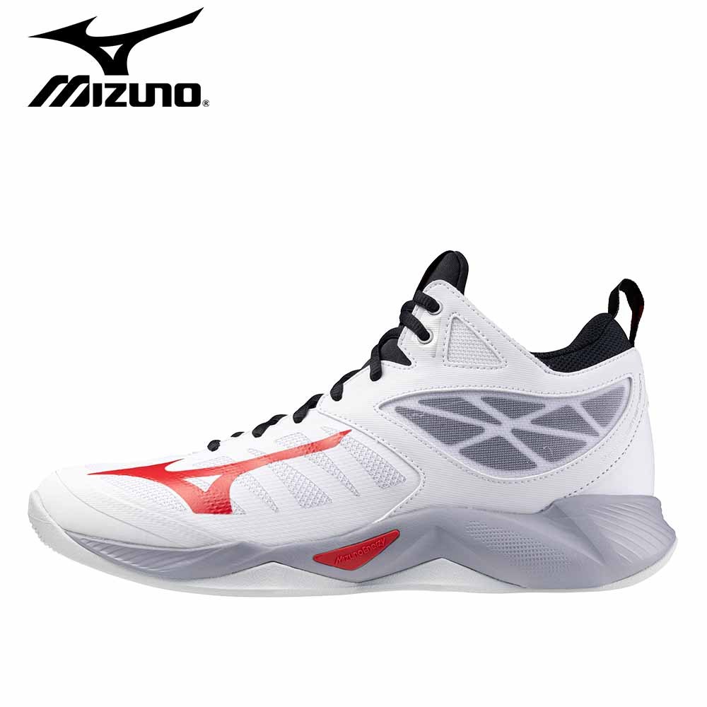 Mizuno Wave Dimension Mid Volleyball Shoes - White / Salsa / Black ...
