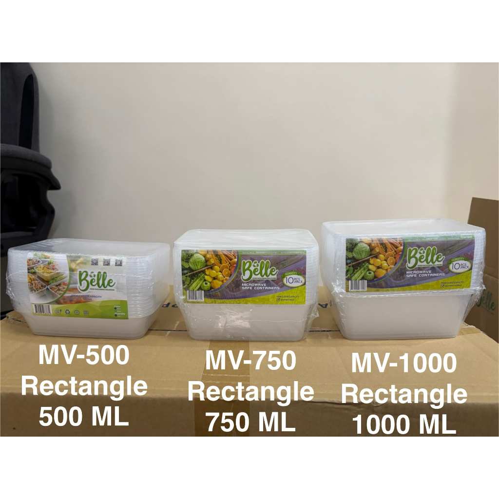 PER PACK (10pcs) BELLE Microwavable Container Rectangle RE500, RE750 ...