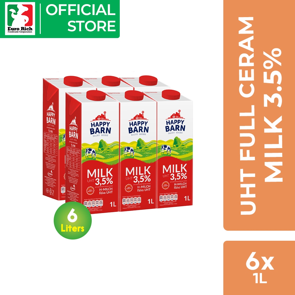 Happy Barn UHT Full Cream Milk 3.5% 1L - Pack of 6 | Shopee Philippines