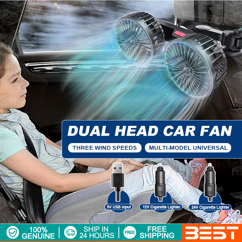 Car Seat Back Dual Head Electric Fan 12v/24v Usb Type 360 Dual Head Car ...