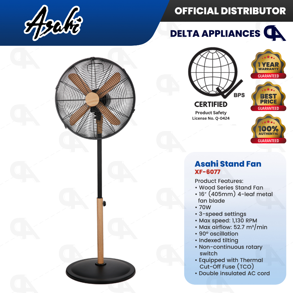 Asahi XF-6077 Wooden Stand Fan Black | Shopee Philippines