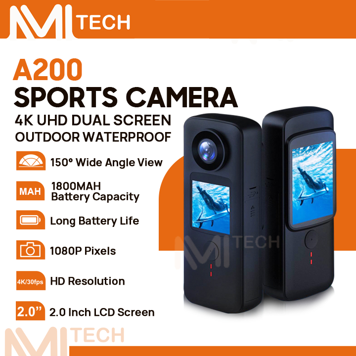 A200 Dual Screen 1080P 4K Ultra HD Action Camera Waterproof Vlog Anti ...