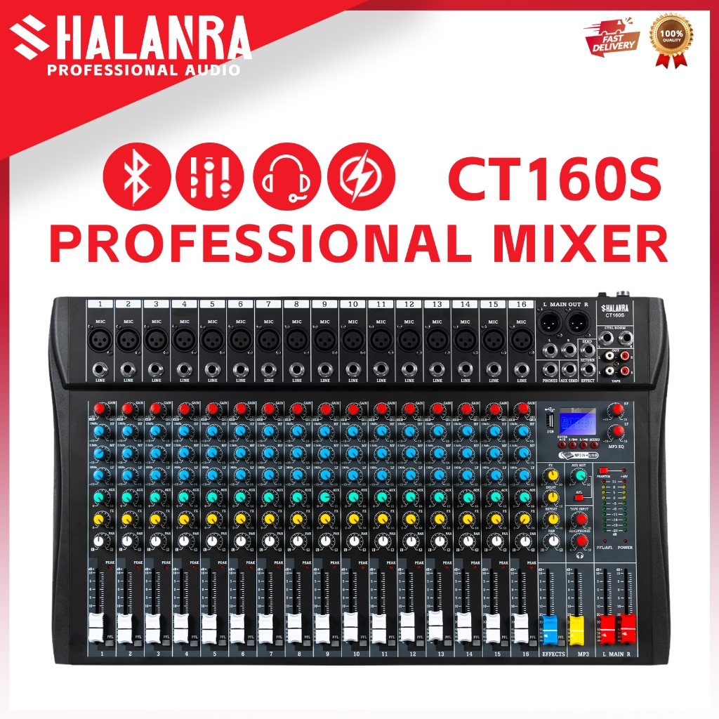 CT160S 16 Channel Audio Mixer Sound Mixing Console with Bluetooth USB ...