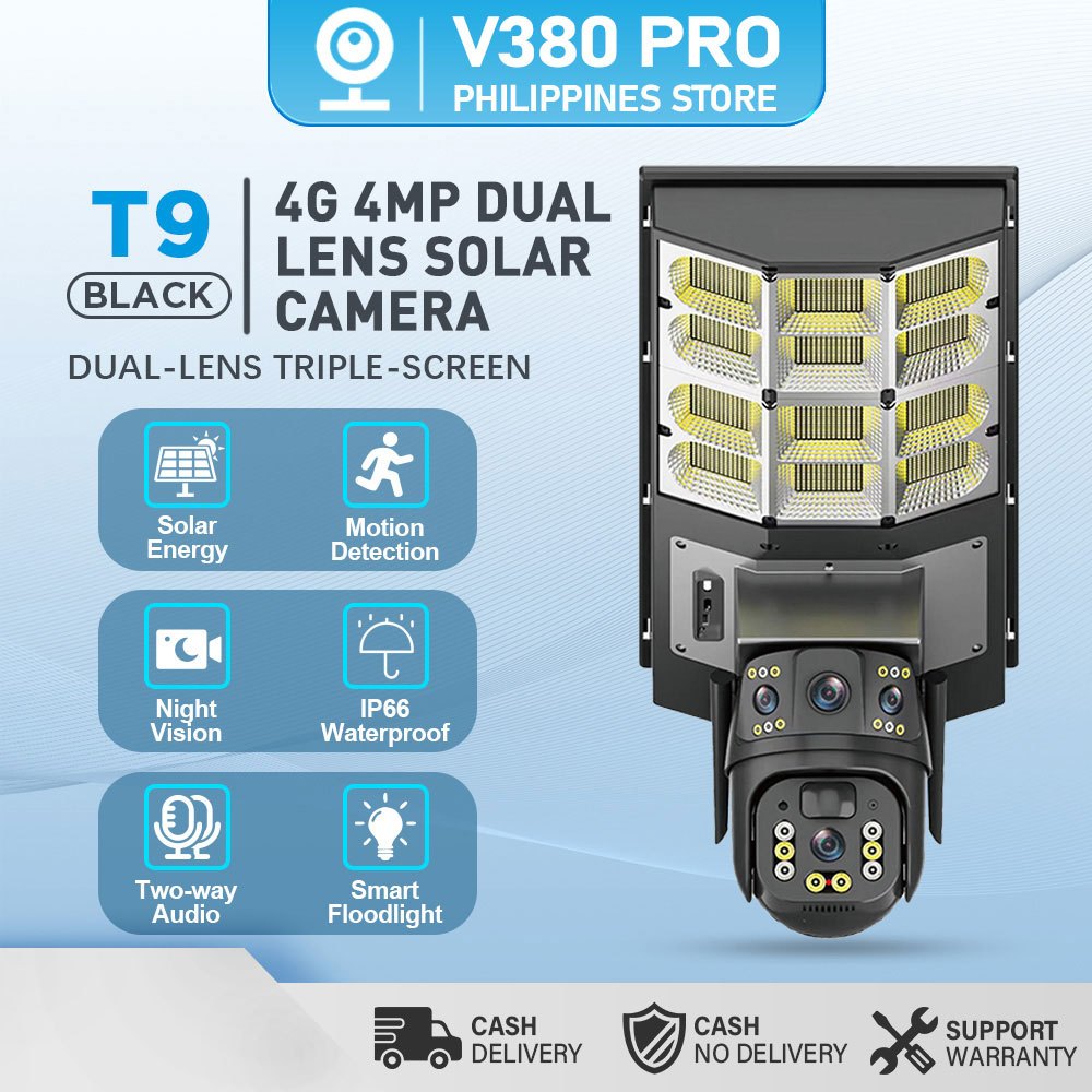 V380 PRO Solar street light CCTV Camera Outdoor Waterproof 4MP 4G Night Vision dual Lens Solar ...