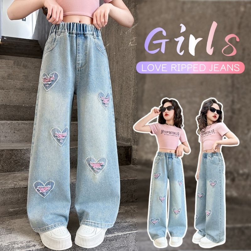 Maong Pants for Kids Girls Denim Pants Childrens Jeans Love Ripped ...