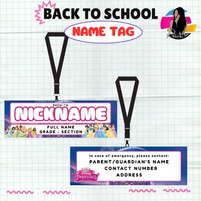 NameTag Disney Princess Laminated nameplate-Cinderella,Snow white ...