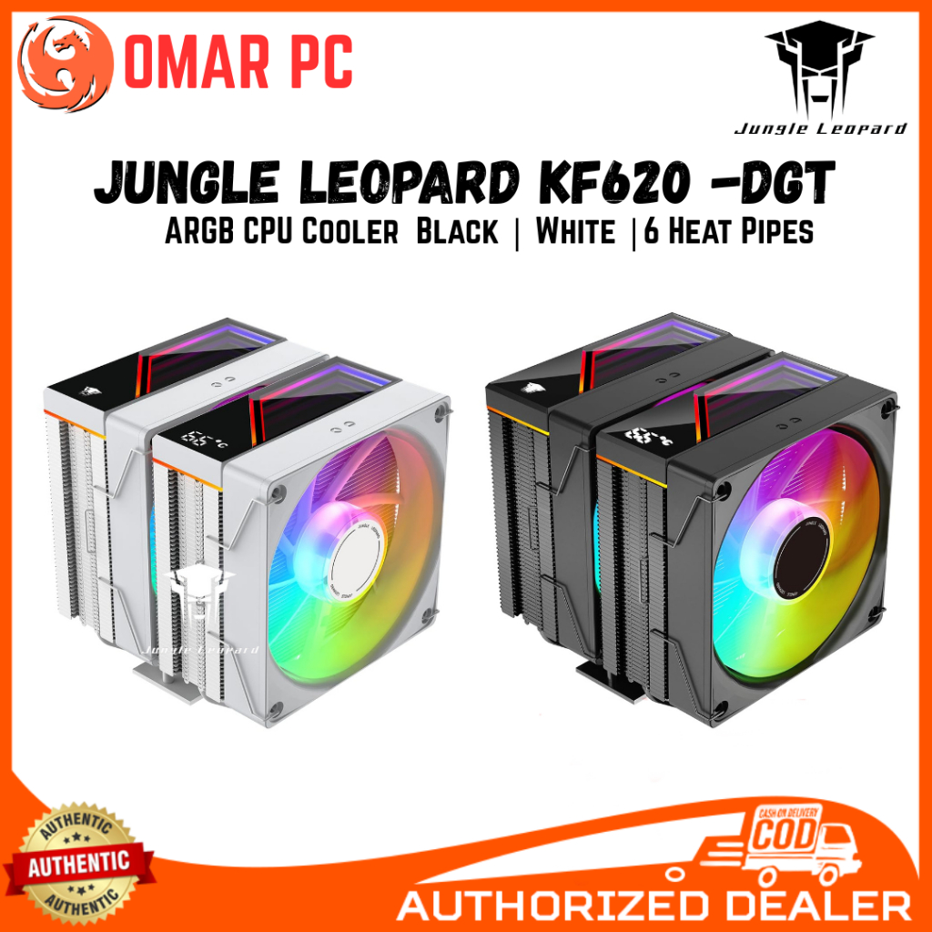Jungle Leopard KF620-DGT Digital ARGB CPU Cooler Black / White 6 Heat ...