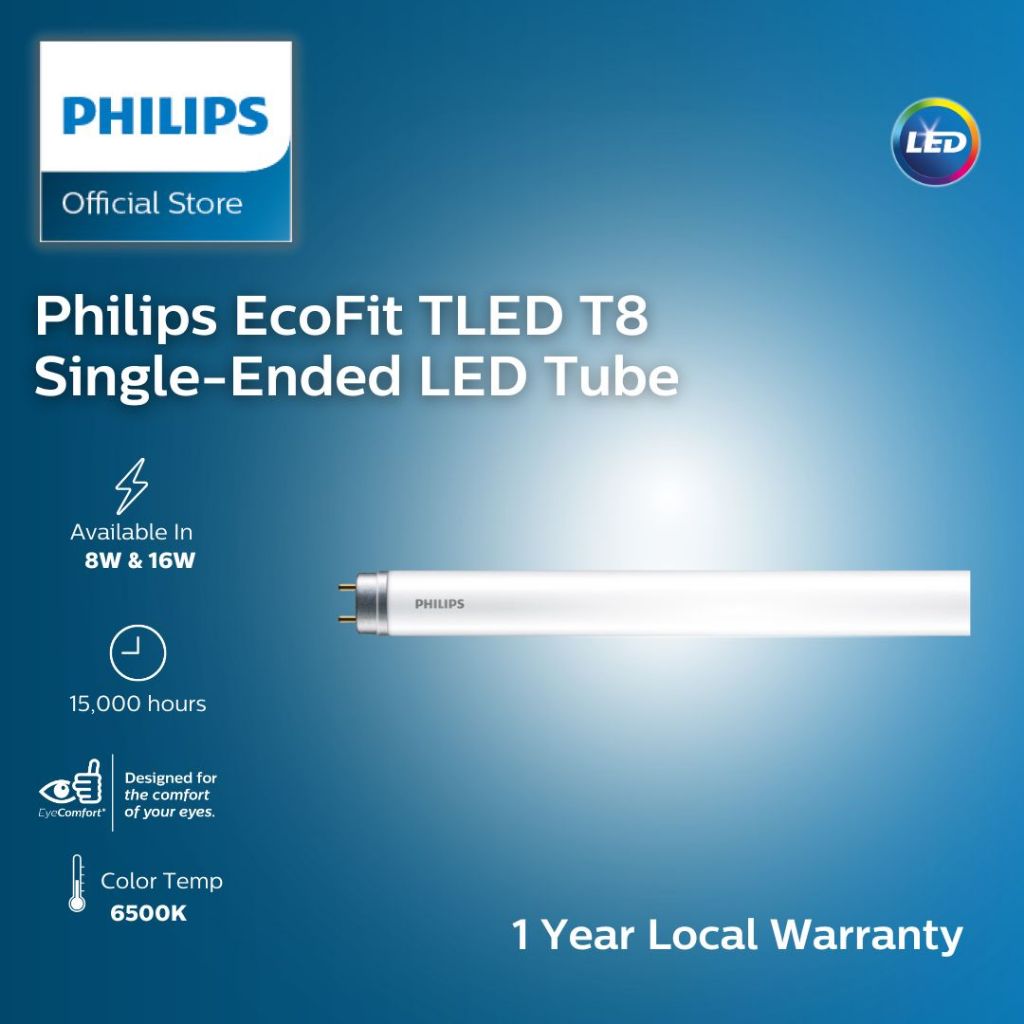Philips EcoFit TLED T8 Standard Output (Single-Ended) Led Tube 8W/16W | Shopee Philippines